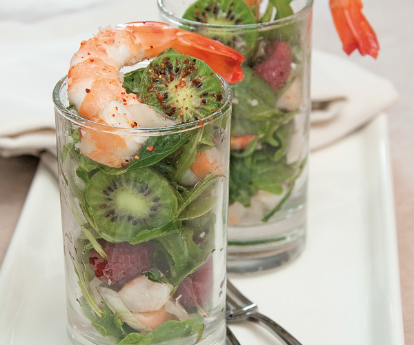 Easy recipe: Kiwi, shrimp basil and arugula verrines